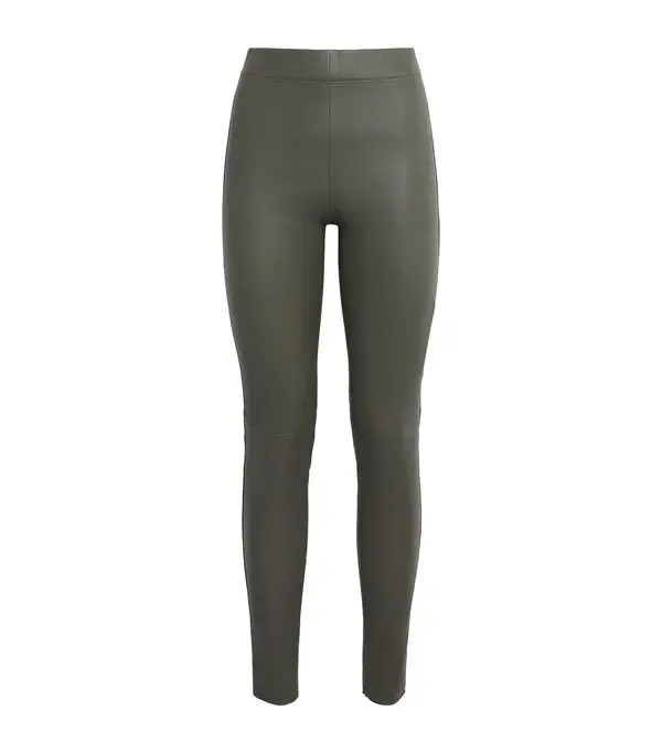 JOSEPH Lambskin Stretch Leggings - Green