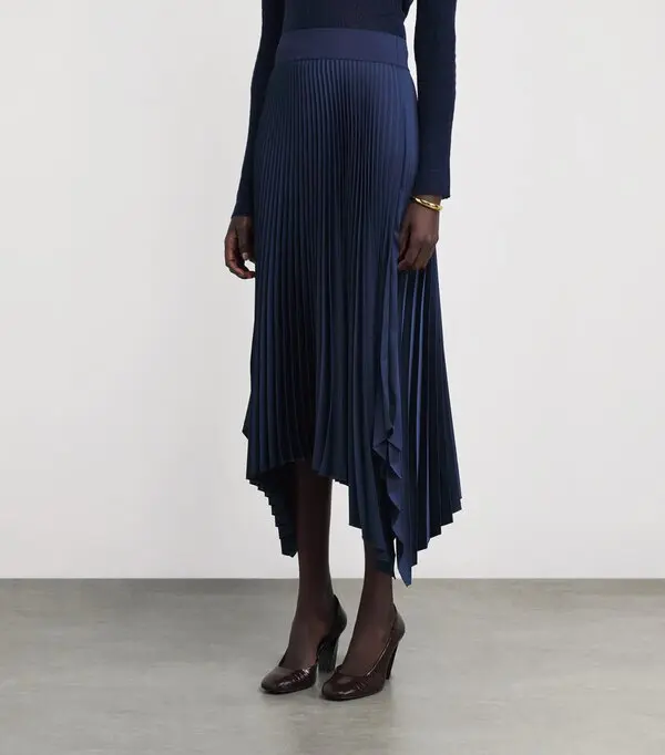 JOSEPH Plissé Ade Midi Skirt - Blue