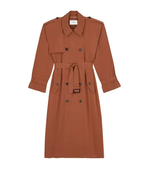 Saint Laurent Cotton-silk Oversized Trench Coat - Brown