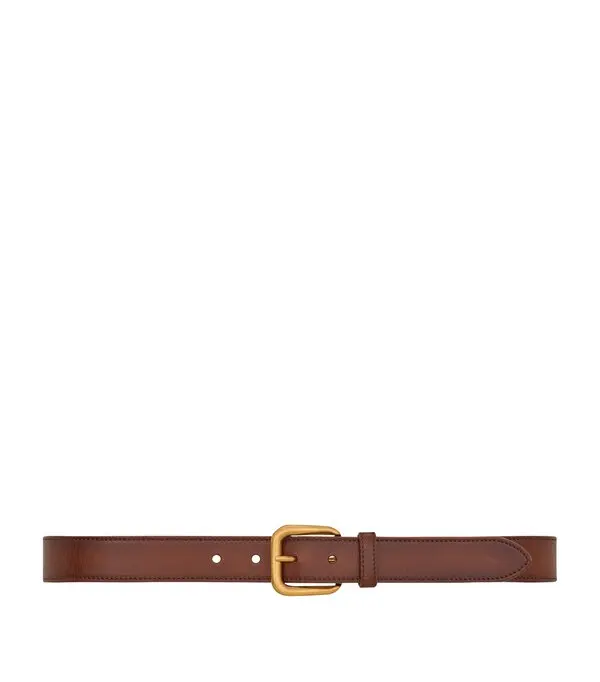 Saint Laurent Leather Rectangular Buckle Belt - Beige