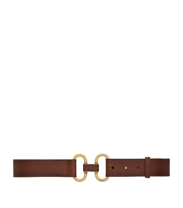 Saint Laurent Leather Double Ring Belt - Beige