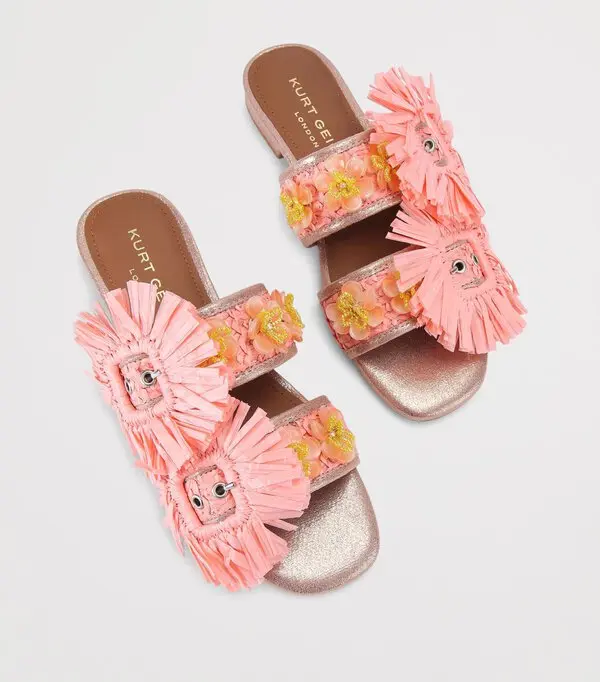 Kurt Geiger Raffia Buckle Flat Sandals - Pink