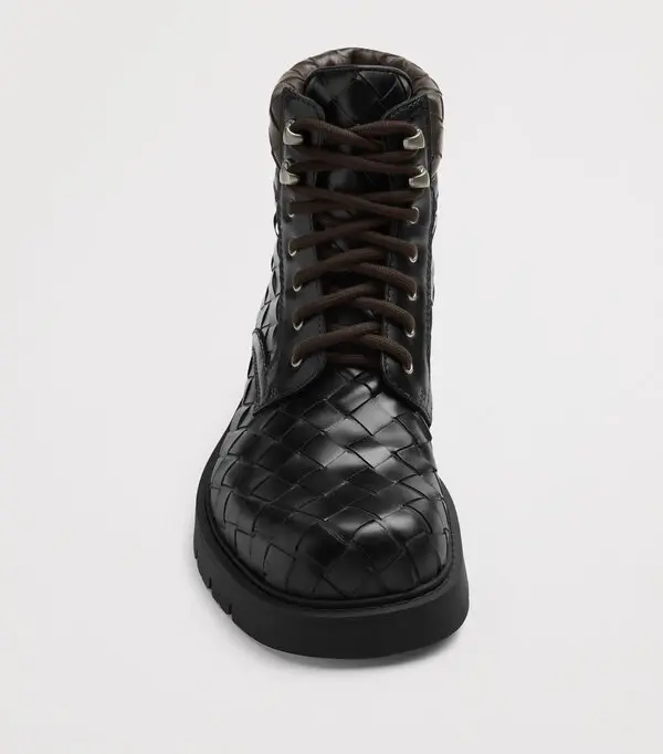 Bottega Veneta Leather Intrecciato Lace-up Boots - Brown