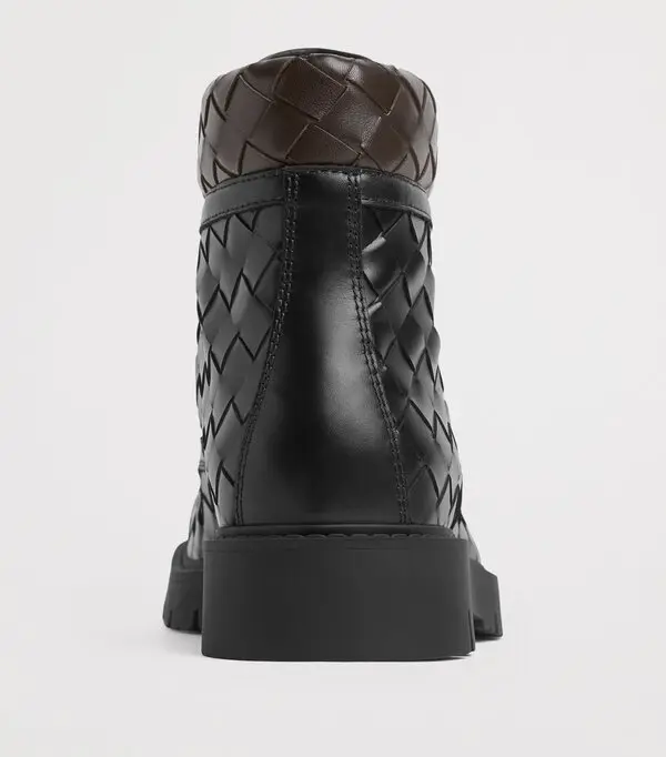 Bottega Veneta Leather Intrecciato Lace-up Boots - Brown