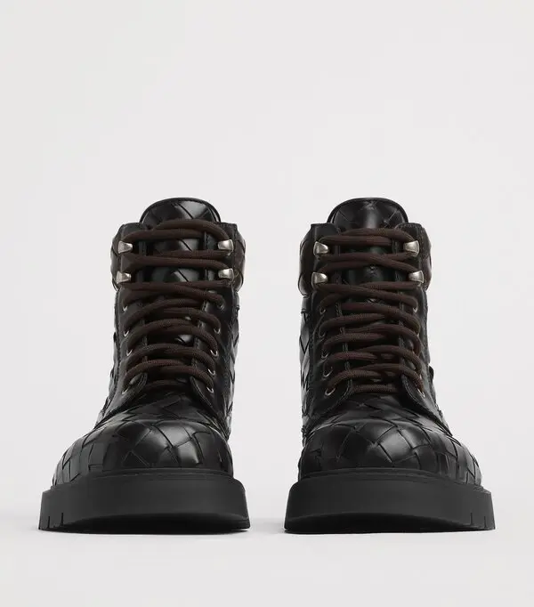 Bottega Veneta Leather Intrecciato Lace-up Boots - Brown