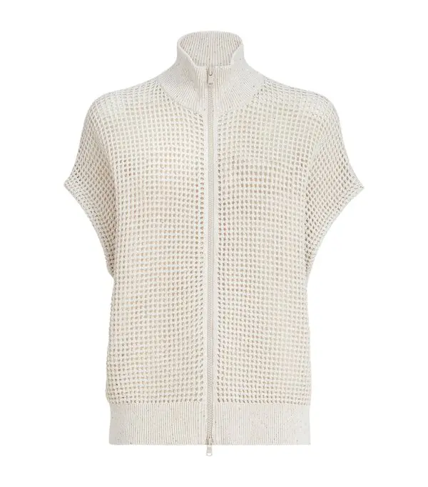 Brunello Cucinelli Cotton-blend Short-sleeve Cardigan - Beige