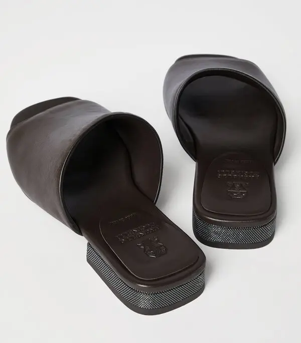 Brunello Cucinelli Leather Monili-trim Slippers