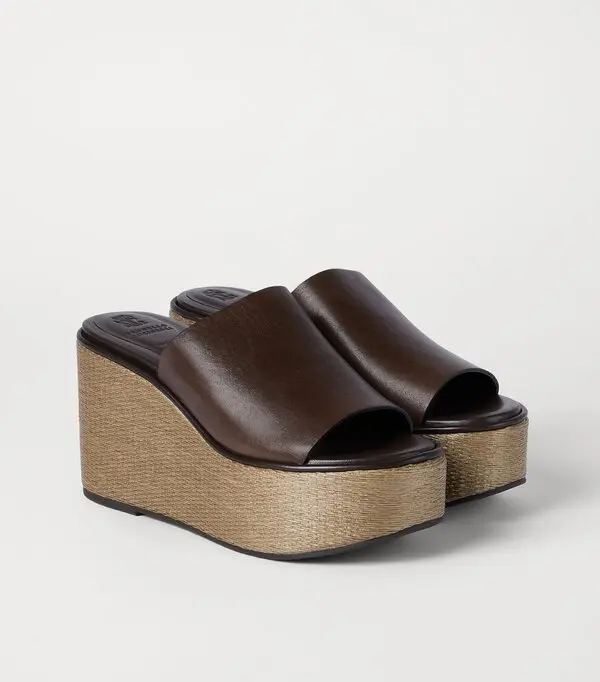 Brunello Cucinelli Leather Wedge Sandals