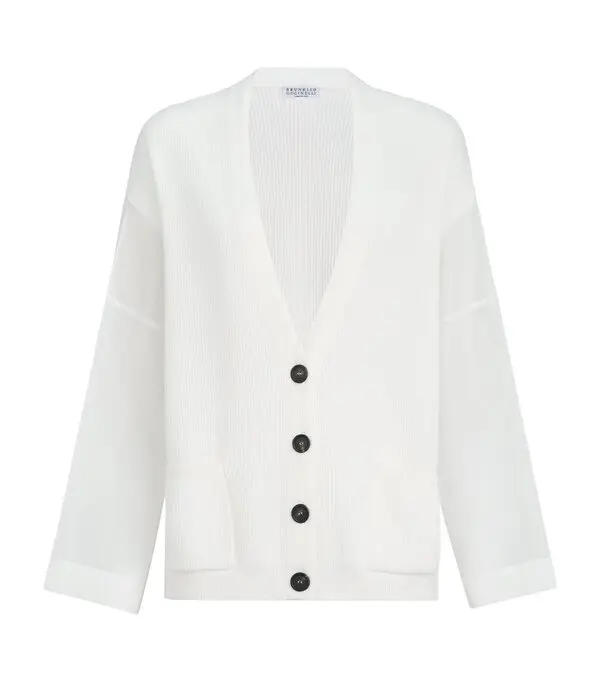 Brunello Cucinelli Cotton Organza-sleeve Cardigan - White