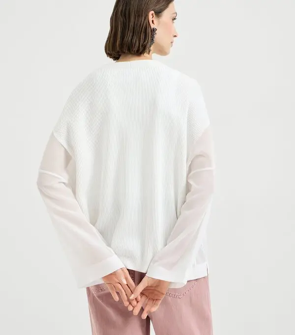 Brunello Cucinelli Cotton Organza-sleeve Cardigan - White