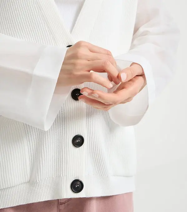 Brunello Cucinelli Cotton Organza-sleeve Cardigan - White