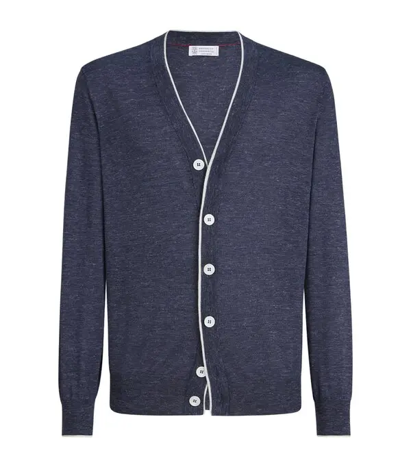 Brunello Cucinelli Cashmere-silk-linen V-neck Cardigan - Blue