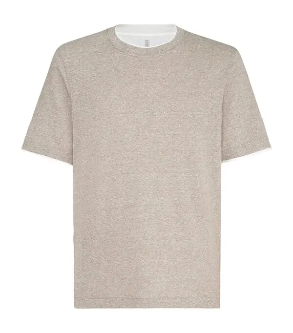 Brunello Cucinelli Linen-cotton Jersey Faux-layered T-shirt - Brown