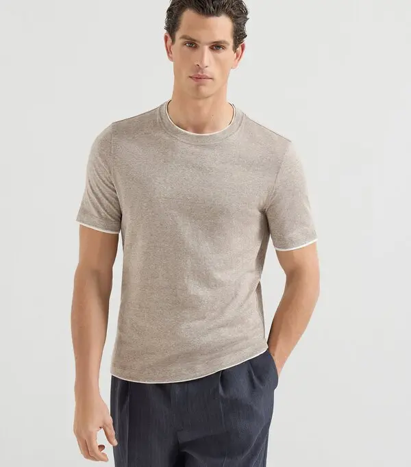 Brunello Cucinelli Linen-cotton Jersey Faux-layered T-shirt - Brown