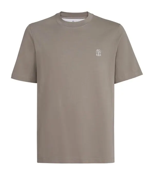 Brunello Cucinelli Cotton Logo T-shirt - Brown