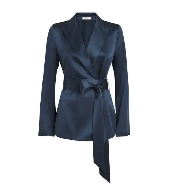 JOSEPH Silk Satin Archer Jacket - Blue