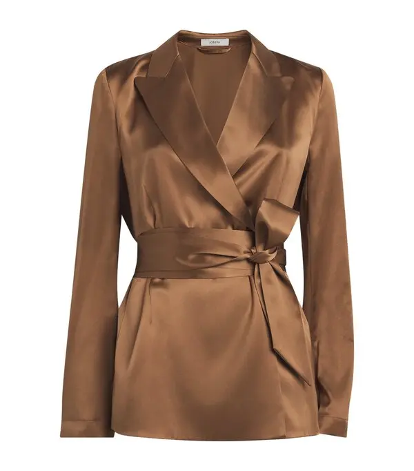 JOSEPH Silk Satin Archer Jacket - Brown