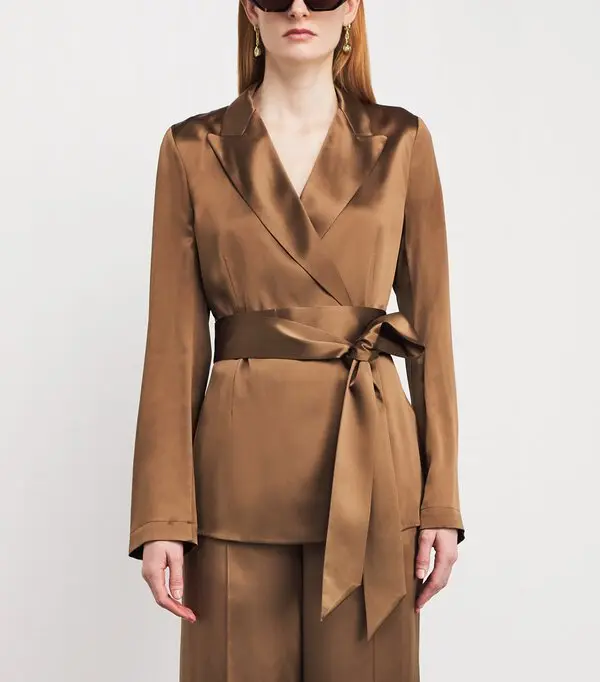 JOSEPH Silk Satin Archer Jacket - Brown