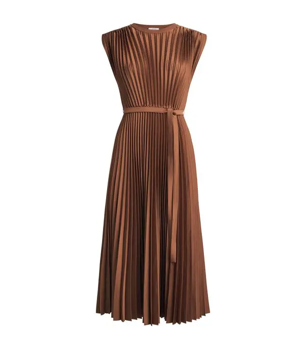 JOSEPH Crepe Plissé Volta Midi Dress - Brown