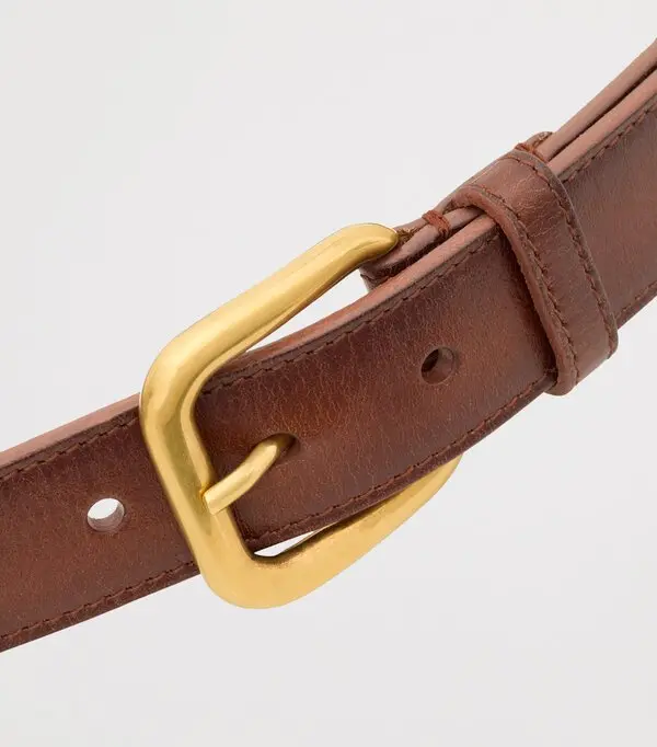 Saint Laurent Leather Rectangular Buckle Belt - Beige