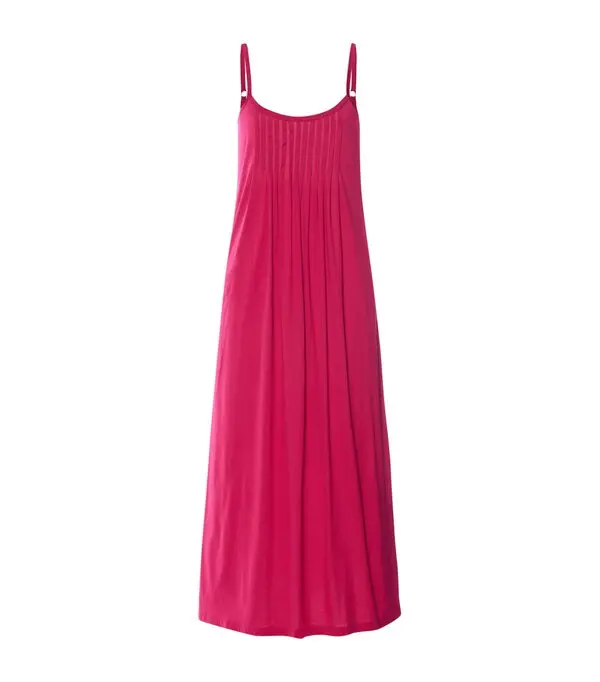 Hanro Cotton Juliet Long Spaghetti Strap Dress - Red
