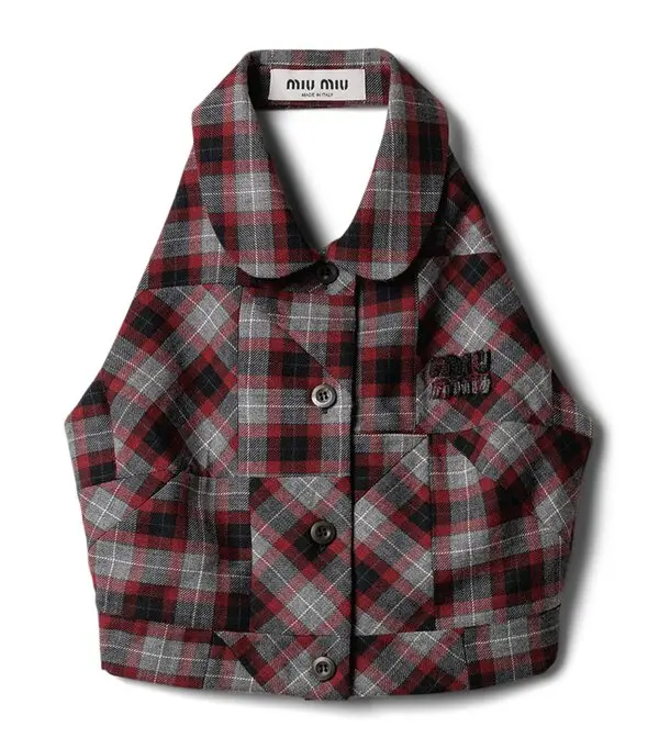 Miu Miu Wool Tartan Patchwork Top