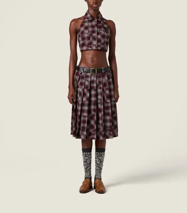 Miu Miu Wool Tartan Patchwork Top