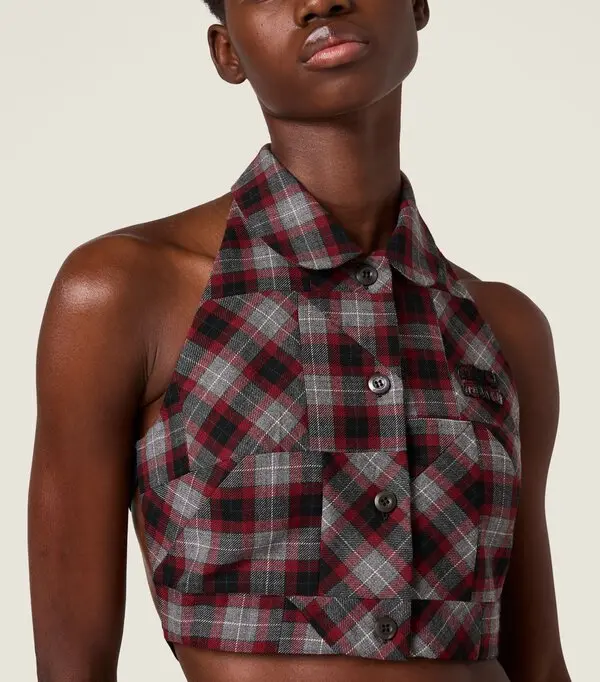 Miu Miu Wool Tartan Patchwork Top