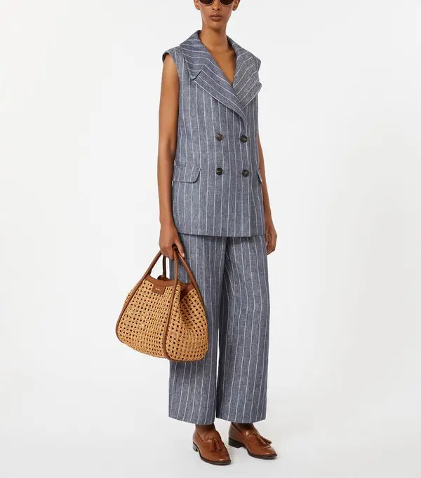 Max Mara Cresta Striped Linen Trousers - Blue