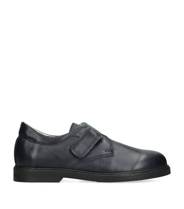 PAPOUELLI Leather Velcro Fastening School Shoes - Navy
