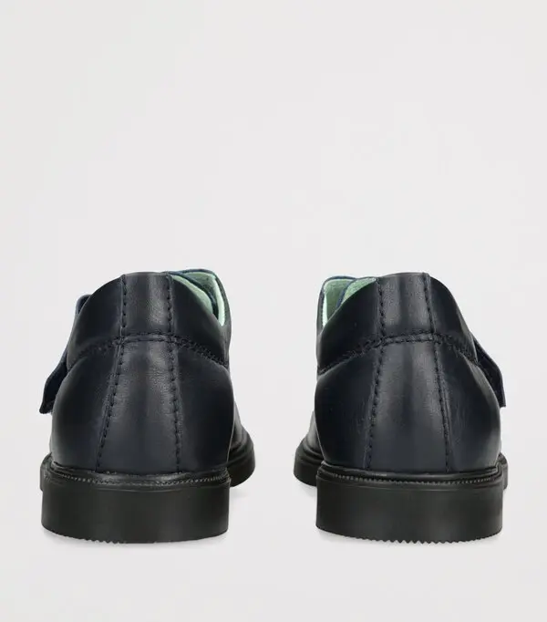 PAPOUELLI Leather Velcro Fastening School Shoes - Navy