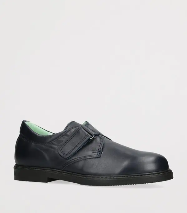 PAPOUELLI Leather Velcro Fastening School Shoes - Navy