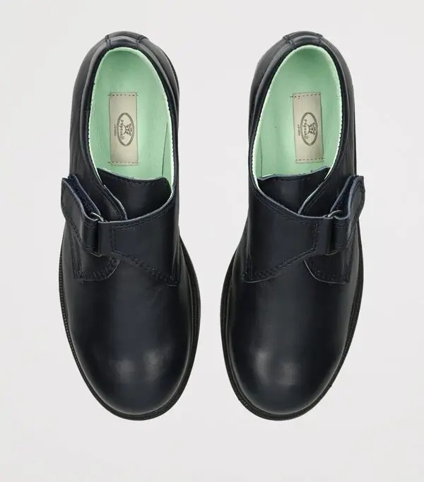 PAPOUELLI Leather Velcro Fastening School Shoes - Navy