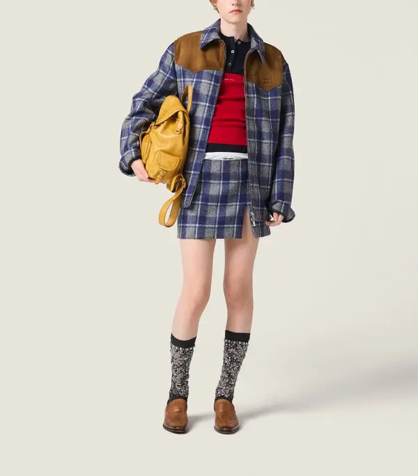 Miu Miu Wool Check Mini Skirt - Grey