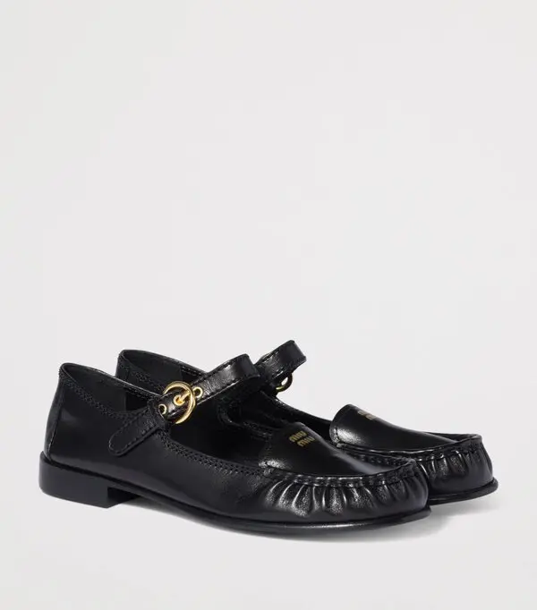 Miu Miu Leather Strap-detail Loafers - Black