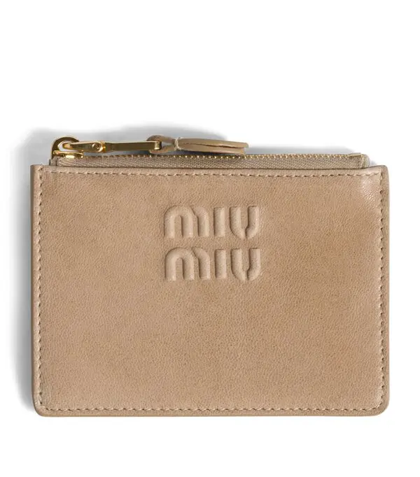 Miu Miu Nappa Leather Embossed Card Holder - Neutral