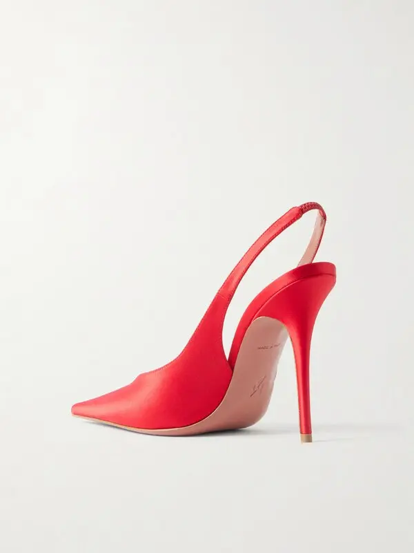Amina Muaddi Anok Satin Slingback Pumps - Red