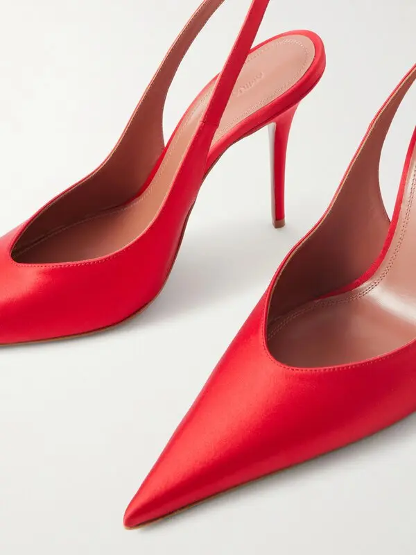 Amina Muaddi Anok Satin Slingback Pumps - Red