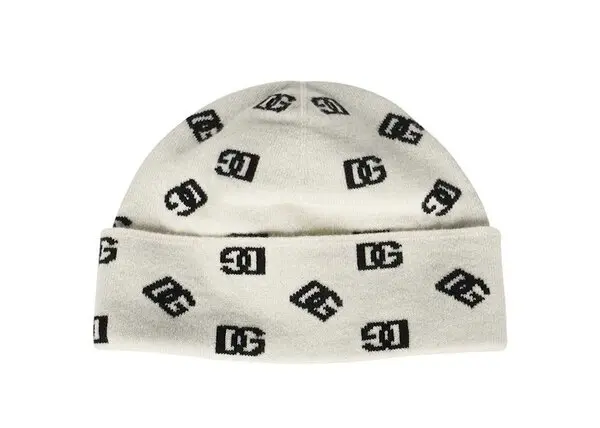 Dolce & Gabbana Logo Intarsia Beanie - White/black