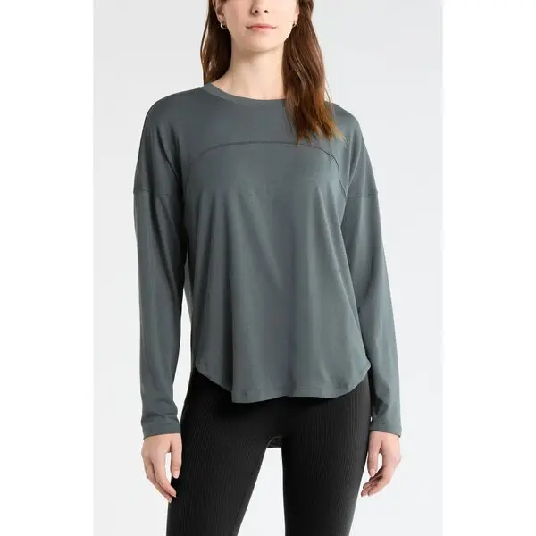 Zella Relaxed Fit Washed Long Sleeve T-shirt - Green Urban