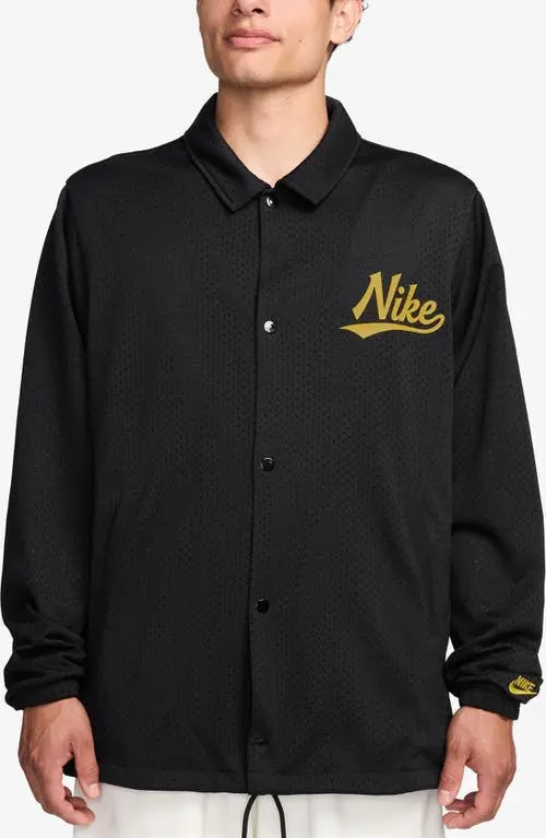Nike Logo Detail Mesh Coach Jacket - Black/saffron Quartz