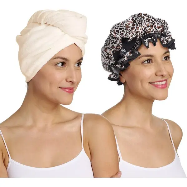 TURBIE TWIST Microfiber Hair Towel Wrap And Shower Cap Set - Tan