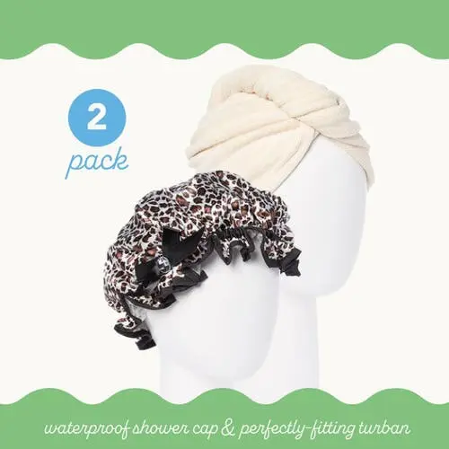 TURBIE TWIST Microfiber Hair Towel Wrap And Shower Cap Set