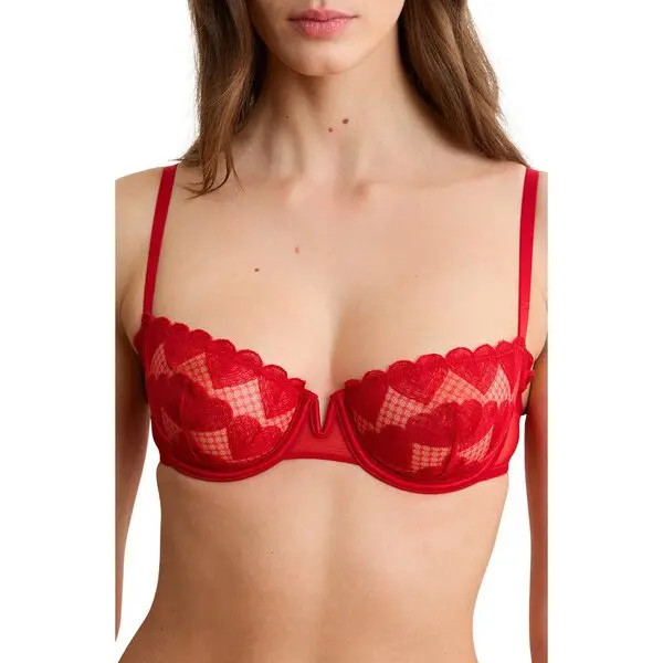 ETAM Desir No. 9 Heart Mesh Balconette Bra - Red