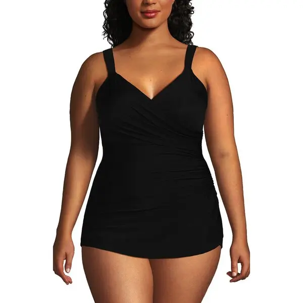 LANDS' END Ddd-cup Slendersuit V-neck Skirted Low Leg One Piece - Black