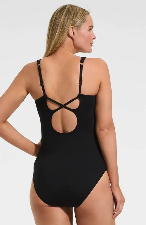 LANDS' END V-neck High-leg One-piece Swimsuit - Black