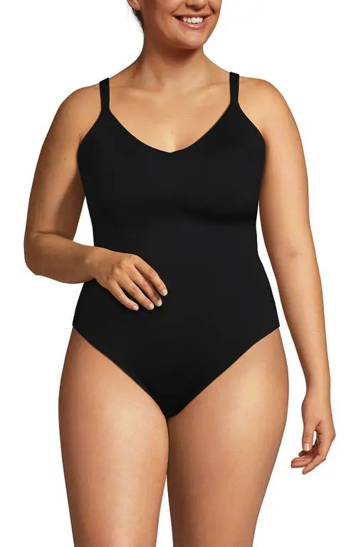 LANDS' END V-neck High-leg One-piece Swimsuit - Black
