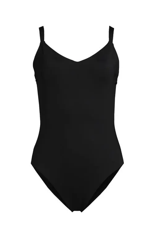 LANDS' END V-neck High-leg One-piece Swimsuit - Black