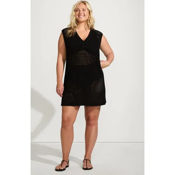 LANDS' END Open Knit Cover-up Dress - Black