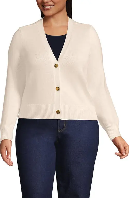 LANDS' END Drifter Vneck Dress Cardigan Sweater - Fresh Ivory